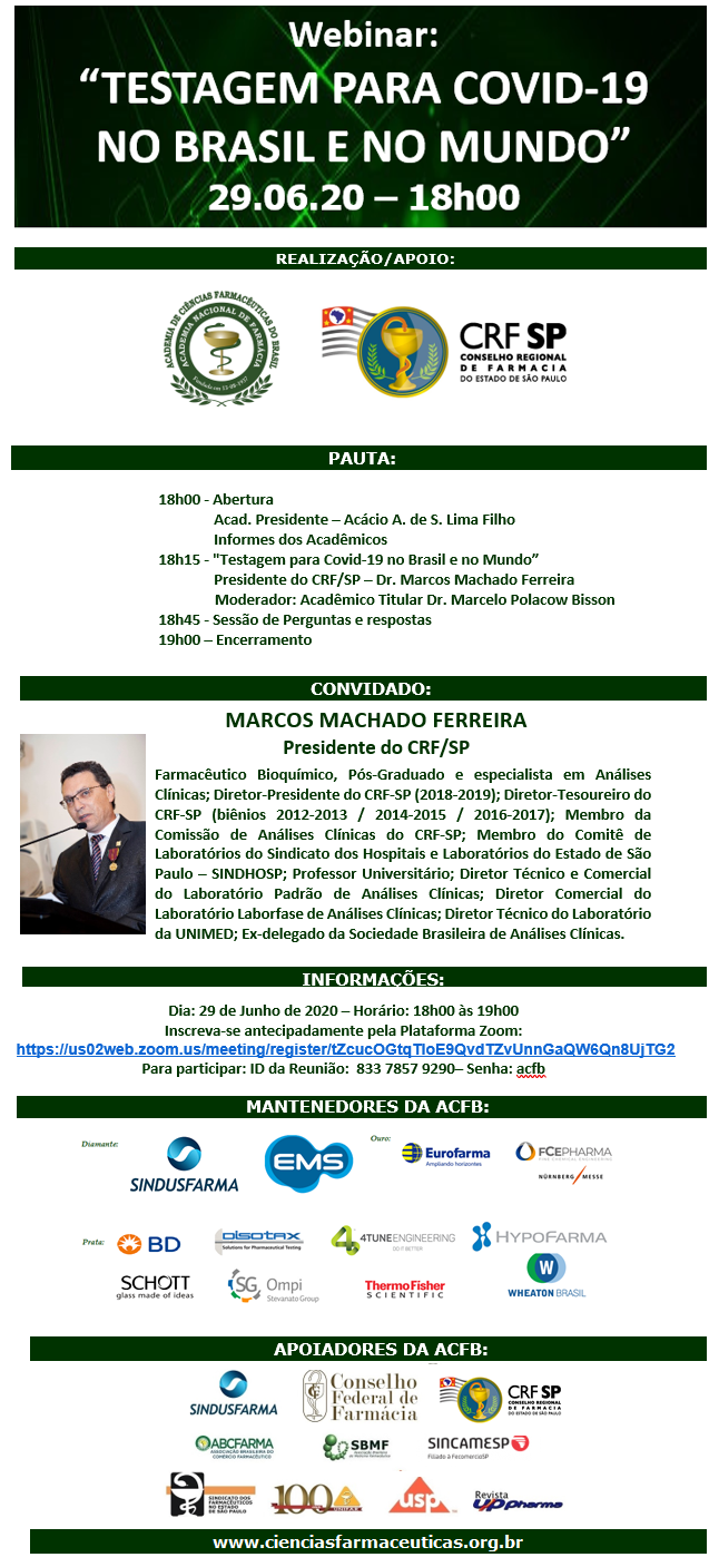 Webinar: 29.06.20 -18h "Testagem para Covid-19 no Brasil e no Mundo ...